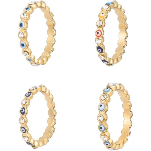 商品名COLORFUL BLING 4個セット 14Kゴールドメッキ イーブルアイリング ホワイトゴールドメッキ アイリングセット 調節可能なスタッカブルリング ミニマリスト保護ジュエリー レディース ガールズCOLORFUL BLING ...