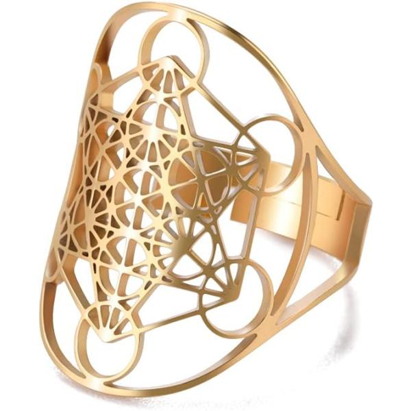 商品名Amaxer Metatron's キューブリング 大天使メタトロン保護 ステートメント くり抜かれたレディース ステンレススチール オープンバンドリング ジュエリー, ステンレス鋼, 宝石なしAmaxer Metatron's Cu...