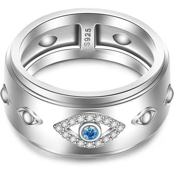 商品名Evil Eye Ring Fidget Ring S925 Sterling Silver Spinner Anxiety Worry Relieving Boredom Band Rings ADHD Autism Blue Ev...