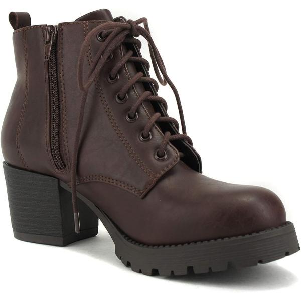 商品名Soda Women's Nevitt Faux Leather Lace Up Chunky Heel Combat Style Boots (7.5, Brown Pu, numeric_7_point_5)ブランド：Soda商品...