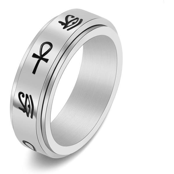 商品名COLORFUL BLING エジプト ホルスの目 クロス 不安 スピナーリング アンク チタン ステンレススチール 回転フィジェット リング ストレス解消 ウェディング 彼 彼女 カップル プロミス 恋人 ジュエリー, 金属, ステ...