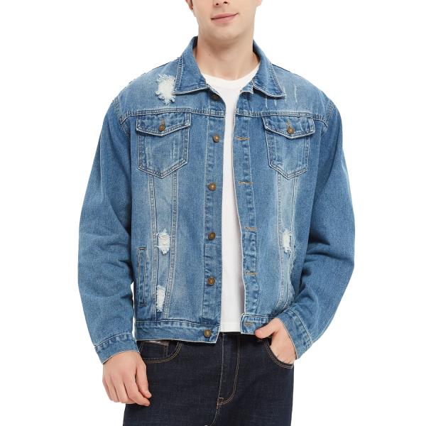 商品名:  CCSYUS Men's Denim Trucker Jacket Distressed Ripped Motorcycle Slim Fit Blue Jean Jackets Coatブランド: CCSYUS商品サイズ: M...