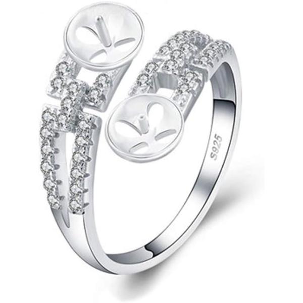 商品名LGSY 925スターリングシルバー CZ ゴージャスな調節可能なリング レディース デザイン パールリングマウント継手 パールシート付き DIYパールジュエリー製作用, 金属, キュービックジルコニアLGSY 925 Sterlin...