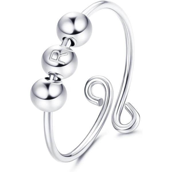 商品名MUSECLOUD 925 Sterling Silver Initial Fidget Anxiety Ring for Women Stacking Silver Letter Promise Rings Adjustable S...