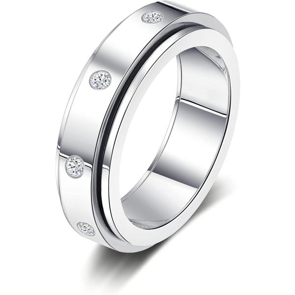 商品名TOSGMY Titanium Stainless Steel Spinner Rings Cubic Zirconia Stones Anxiety Rings Fidget Band Rings for Women Men Rel...