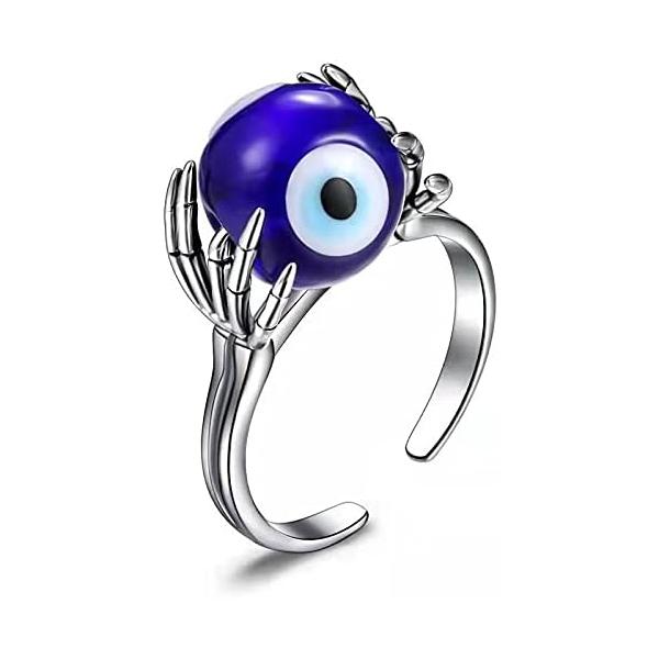 商品名COLORFUL BLING ラッキーイーブルアイ アジャスタブル スピナー フィジェット スタッカブル リング スカル クロウ スケルトン 不安 レディース メンズ 保護 オジョ アミュレット ハムサジュエリー, クリスタル 金属 ...