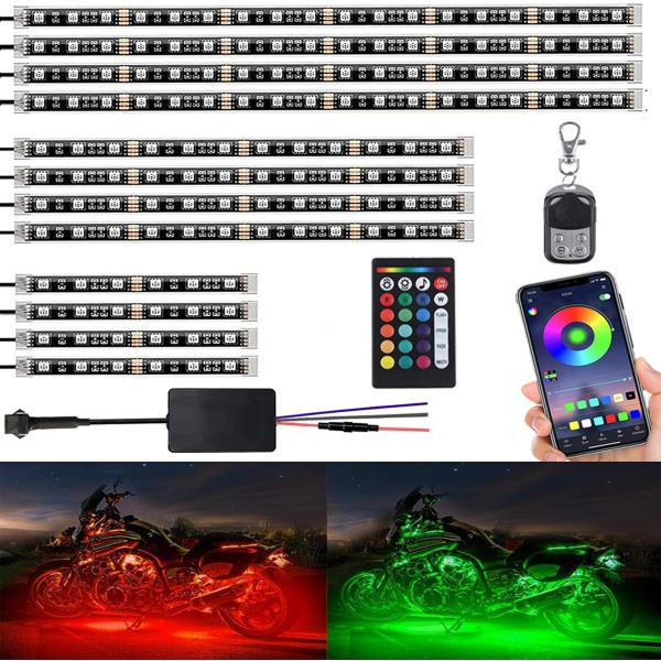 商品名Xibeys Motorcycle LED Lights, 12Pcs RGB Neon Accent Glow IP68 Waterproof Smart Brake Music Mode Motorcycle Underglow ...