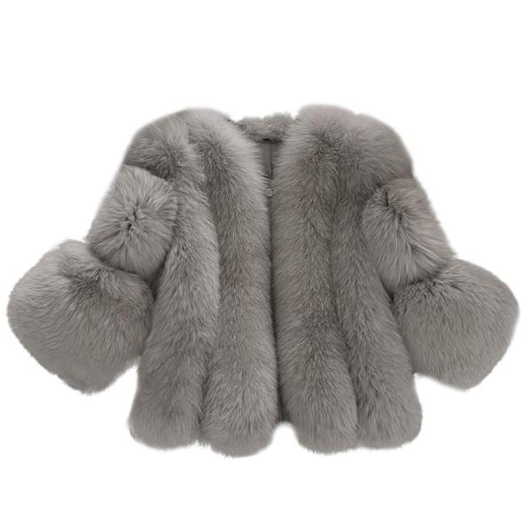 商品名:  Plus Size Faux Fur Coat for Women Winter Warm Luxury Faux Fox Fur Short Coat Long Sleeve Open Front Fluffy Parka J...