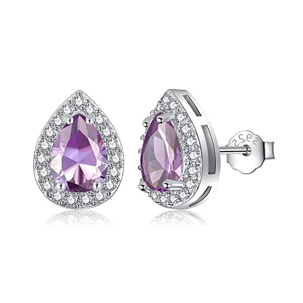 商品名: Nupdot シルバー誕生石 ティアドロップスタッドイヤリング レディース ガールズ 人工ダイヤモンド ヘイロー ブライダルイヤリング | 925スターリングシルバー ポスト キュービックジルコニア スタッド ジュエリー 誕生日 ...