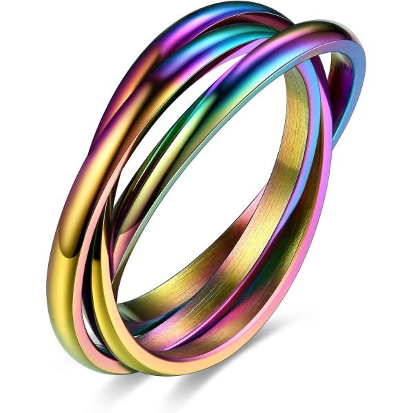 商品名Bestyle Rainbow Ring Triple Interlocked Band Ring Fidget Spinner Rolling Ring for Anxiety Stress, Every Day Wear Dain...