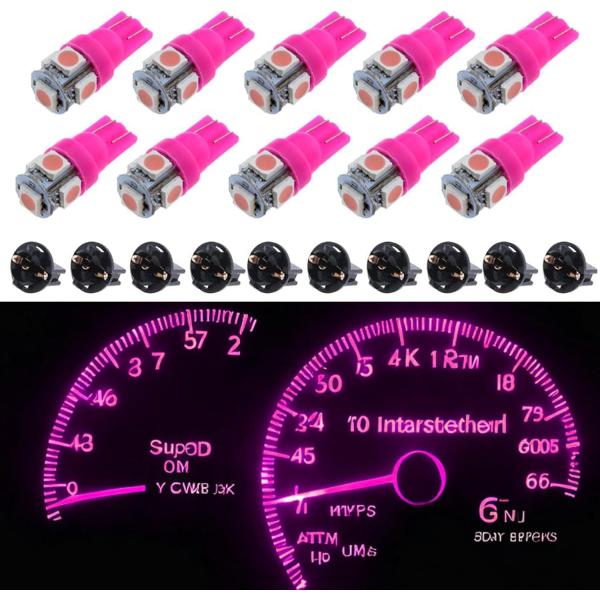 商品名GLOFE T10 194 168 ダッシュインストゥルメント ピンク/パープル 電球 明るいパネルゲージ クラスター ダッシュボード LED電球 10個/セットGLOFE T10 194 168 Dash Instrument Pi...