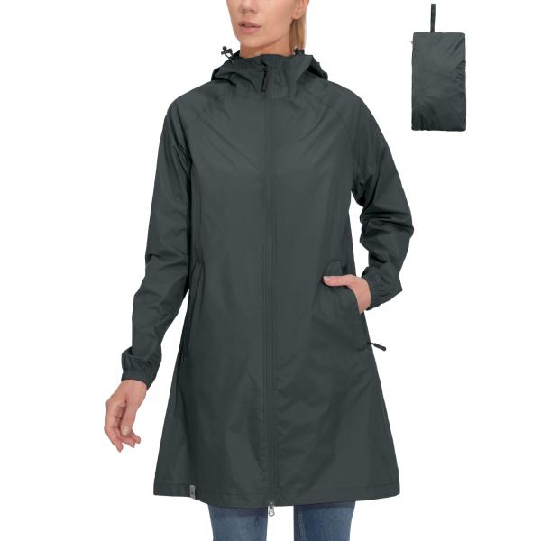 商品名:  Mapamyumco Women's Waterproof Hooded Rain Jacket, Outdoor Windbreaker Rain Shell Coat, Ultralight Packable Gray Sブ...