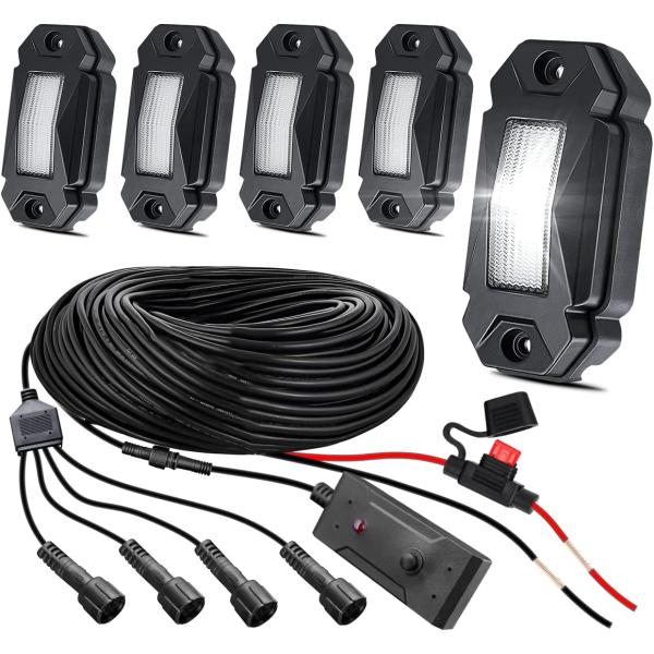 商品名DZCULB ピュアホワイト LEDロックライトキット スイッチワイヤーハーネス付き 4個 ジープ トラック オフロード ATV UTV SUV RZR トレイルリグライト 防水 耐衝撃 超高輝度 LED アンダーボディライトDZCU...