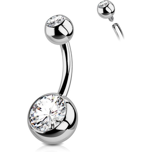 商品名OUFER チタン ベリーボタンリング 内部ねじ付き へそピアス ジュエリー ラウンド CZ ベリーリング 女性用, 金属, キュービックジルコニアOUFER Titanium Belly Button Rings, Internal...