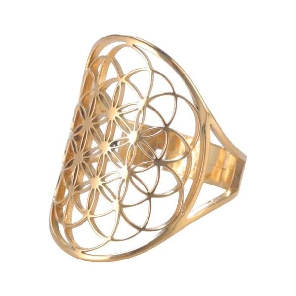 商品名Amaxer カットアウト フラワーオブライフ 曼荼羅リング レディース 神聖な幾何学リング ステートメント ステンレススチール くり抜き 調節可能なバンドリング ジュエリー, ステンレス鋼, 宝石なしAmaxer Cutout Fl...