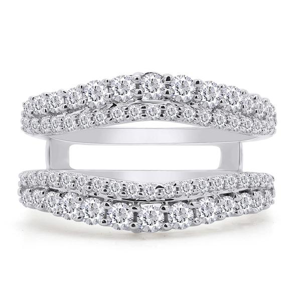 商品名: SAVEARTH DIAMONDS 1カラット ラウンドカット 人工モアッサナイト ダイヤモンド ダブルロウ パヴェセット カーブエンハンサーガードリング 14K ホワイトゴールド スターリングシルバージュエリー(G-Hカラー、1...