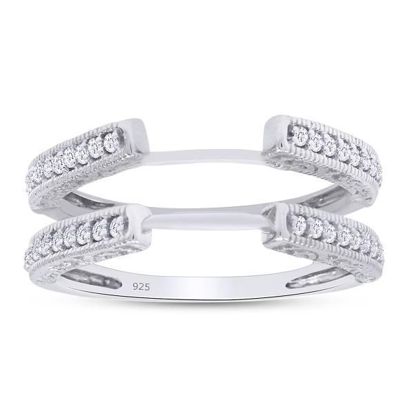 商品名: SAVEARTH DIAMONDS ラウンドカット 人工モアッサナイト ダイヤモンド カテドラル エンハンサー ガードリング 14K ホワイトゴールドメッキ 925スターリングシルバージュエリー 女性用 (G-Hカラー、0.20カ...