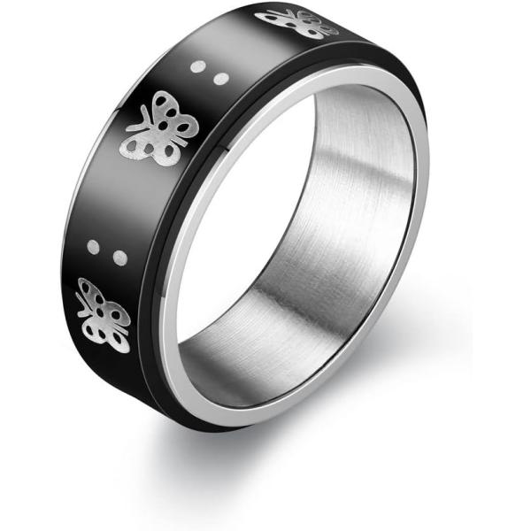商品名COLORFUL BLING 8mm ステンレススチール クロス フィジェット バンド リング レディース メンズ スピナーリング ピンキー プロミス バタフライ ストレス解消 ウェディング プロミスリング ジュエリー, 金属, ステ...
