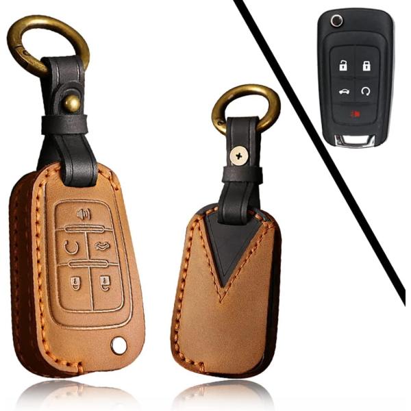 商品名ontto Key Fob Cover Genuine Leather Key Holder Full Cover Compatible with Chevy for Buick Flip Key Fob(5-Button,Brown...