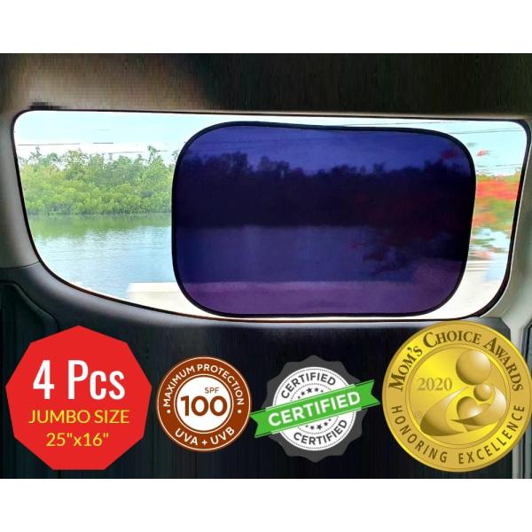 商品名kinder Fluff 車 サンシェード 4枚入り - 認証取得済み 99,95%UVカット可- 日焼け防止 車用サンシェード 車用品 便利グッズ - 車 ひよけ サイド 赤ちゃん (25×16.9インチ, 4 x 低透過サンシェー...