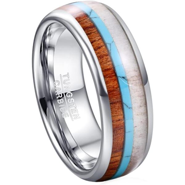 商品名Corato 8mm タングステンウッドリング メンズ レディース 鹿の角とターコイズのインレー 結婚指輪 快適フィット サイズ7~12, 24, 炭化タングステン。, 宝石なし。Corato 8MM Mens Domed Deer ...