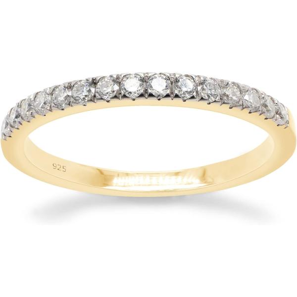 商品名SAVEARTH DIAMONDS 1/4 ct. t.w ラウンドカット 人工モアッサナイト ダイヤモンド ハーフエタニティ 結婚指輪 レディース 14K イエローゴールド スターリングシルバー (G-H カラー VVS1 クラリテ...