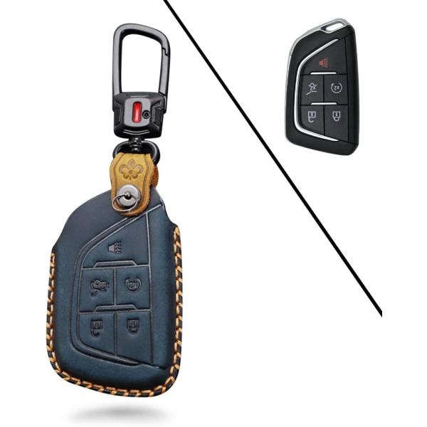 商品名ontto 5-Button Leather Key Fob Cover Fit for Cadillac 2020 2021 Keyless Entry Smart Remote Key Protector Blueブランド：ont...