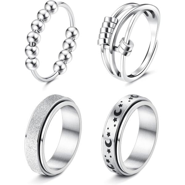 商品名FUNRUN JEWELRY 4-6Pcs Stainless Steel Spinner Ring for Women Mens Fidget Band Rings Moon Star Celtic Stress Relieving...