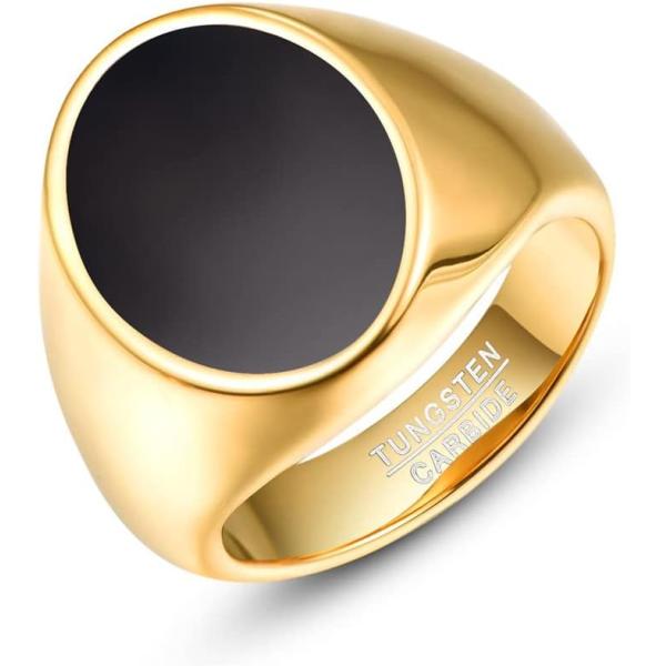 商品名NUNCAD メンズ ゴールドリング タングステンカーバイド シグネットリング 人工グリーンマラカイト/ブラック表面 結婚指輪 サイズ7~12, 9, タングステン, 宝石なし。NUNCAD Mens Gold Ring Tungst...