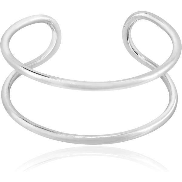商品名AeraVida ミニマリスト ダブルライン バンド 調節可能 シンプル 925スターリングシルバー オープンリング, 金属, 宝石なしAeraVida Minimalist Double Line Band Adjustable S...
