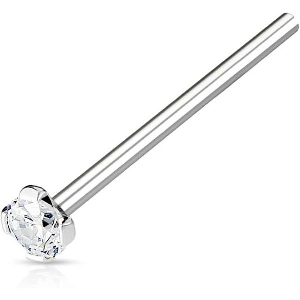 商品名Dynamique ラウンド2mm プロングセット CZ トップ 316L サージカルスチール フィッシュテールノーズリング (1個あたりの販売), 金属, キュービックジルコニアDynamique Round 2mm Prong S...