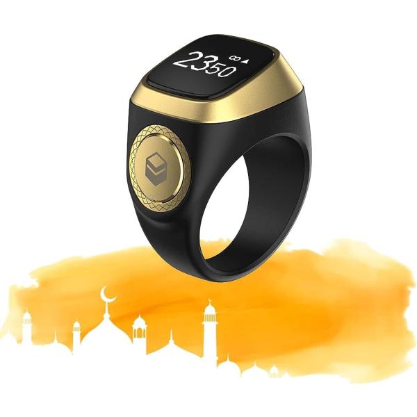 商品名iQIBLA Smart Tasbih Zikr Ring, Black 18mm, Muslim Prayer Reminder, OLED Display, Tasbih Counter, Smart Ring, Wearable...