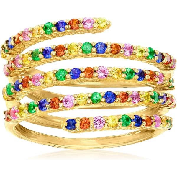 商品名Ross-Simons レデイーズ 1.00 ct。 T.W.多色のサファイアと.20 ct。 T.W.スターリング上の18ktゴールドのTsavorite Ring。サイズ8Ross-Simons 1.00 ct. t.w. Mul...