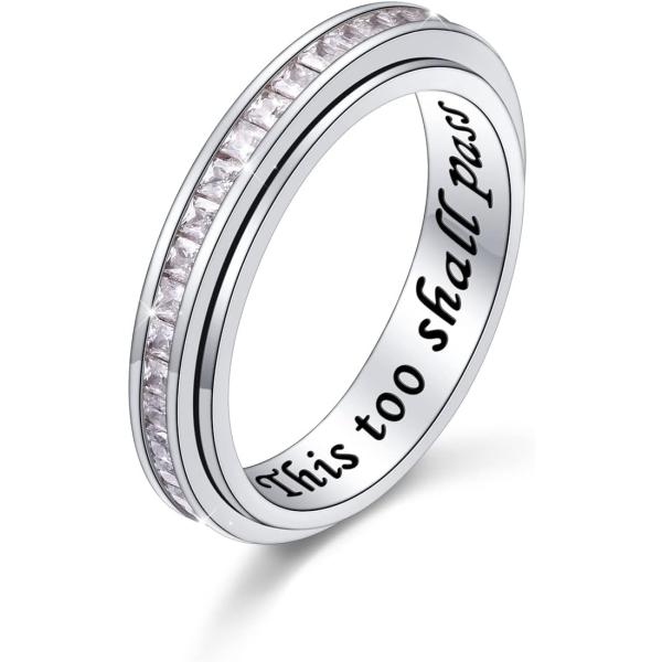 商品名JZMSJF S925 Sterling Silver Spinner Fidget Rings for Anxiety This Too Shall Pass Ring Worry Relieving Boredom ADHD Au...