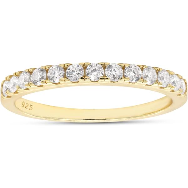 商品名SAVEARTH DIAMONDS 1/3 ct. t.w ラウンドカット 人工G-Hカラー モアッサナイトダイヤモンド ハーフエタニティウェディングバンドリング 14Kゴールドオーバースターリングシルバー(VVS1クラリティ、0.3...