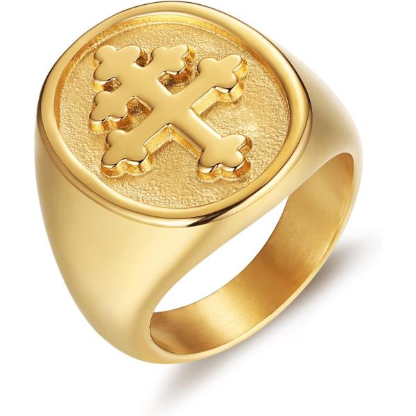 商品名HZMAN メンズ ロレーヌの十字架 ステンレススチールリング テンプル騎士団, ステンレススチール。, 宝石なし。HZMAN Mens Cross of Lorraine Stainless Steel Ring Knights T...