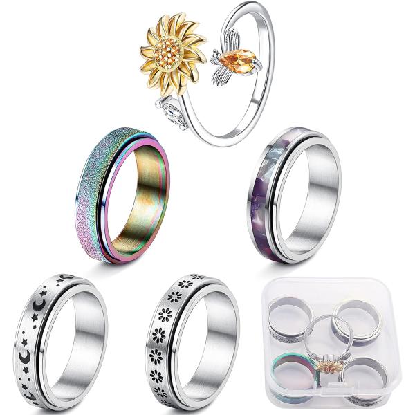 商品名Sanfenly Fidget Rings for Anxiety for Women Anxiety Rings Fidget Spinner Ring Aniexty Stress Relief Ring Set with Cle...