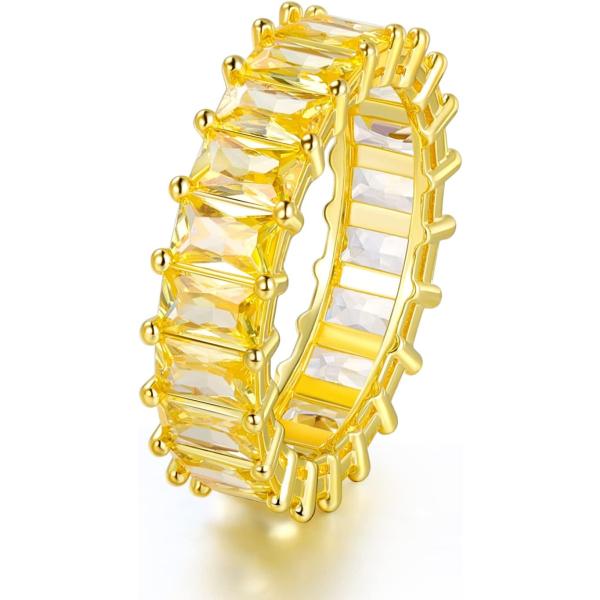 商品名14K Gold Plated Ring Topaz Cubic Zirconia Emerald Cut Eternity Ring Band for Women Men (7)ブランド：OPOMOMO商品サイズ：高さ：1.3 cm...