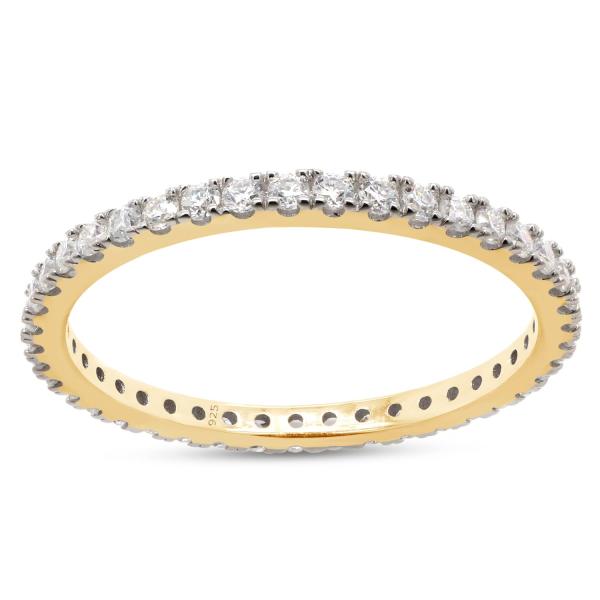 商品名: SAVEARTH DIAMONDS 1/2 ct. t.w ラウンドカット 人工モアッサナイトダイヤモンド フルエタニティ スタッカブルバンドリング 女性用 スターリングシルバーに14Kゴールド (カラー G-H クラリティ VV...