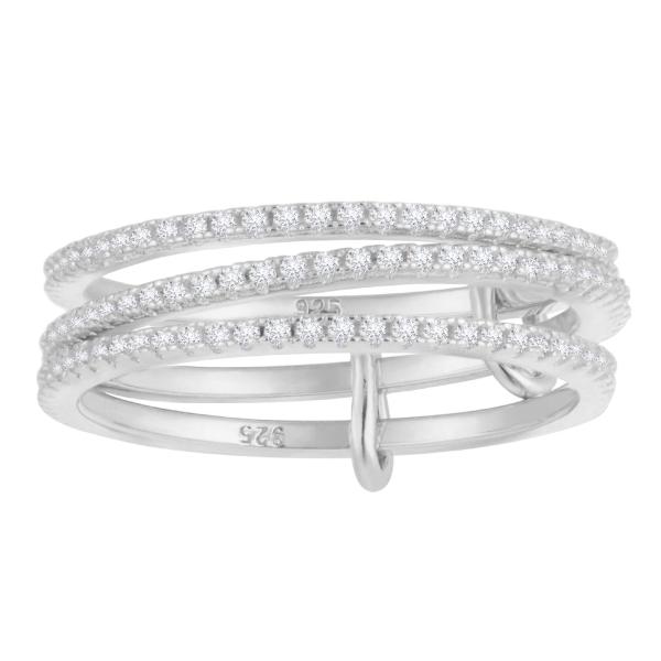 商品名:  espere Rhodium Plated Sterling Silver Dainty Three Band Ring | Women's CZ Triple Eternity Ring | Thin Wedding Band...