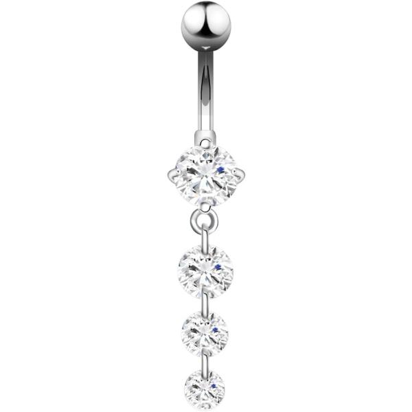 商品名OUFER 14G へそリング 316L サージカルスチール へそリング チャーミング CZ へそピアス ダングル ショートカーブバーベル, 金属, キュービックジルコニアOUFER 12mm Belly Button Ring, 3...