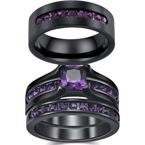 商品名Mashan Couple Rings His Her Wedding Ring Sets Black Matching Rings Purple AAA CZ Ring Mens Wedding Bandsブランド：Mashan商品...