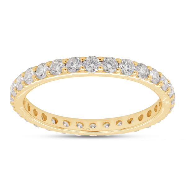 商品名: SAVEARTH DIAMONDS 1カラット ラウンドカット 人工モアッサナイトダイヤモンド フルエタニティ スタッカブルウェディングバンドリング レディース スターリングシルバーに14Kゴールド (カラー G-H クラリティ ...