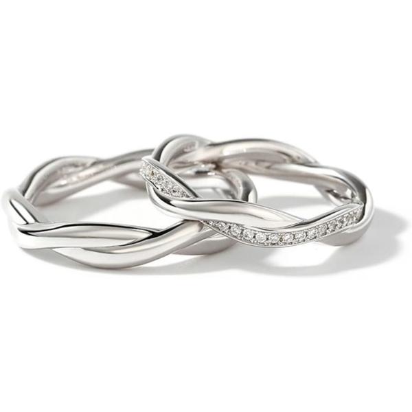 商品名Jeulia Sterling Silver Couple Band for His and Her Interweaving Crossover Matching Anniversary Wedding Diamond rings ...