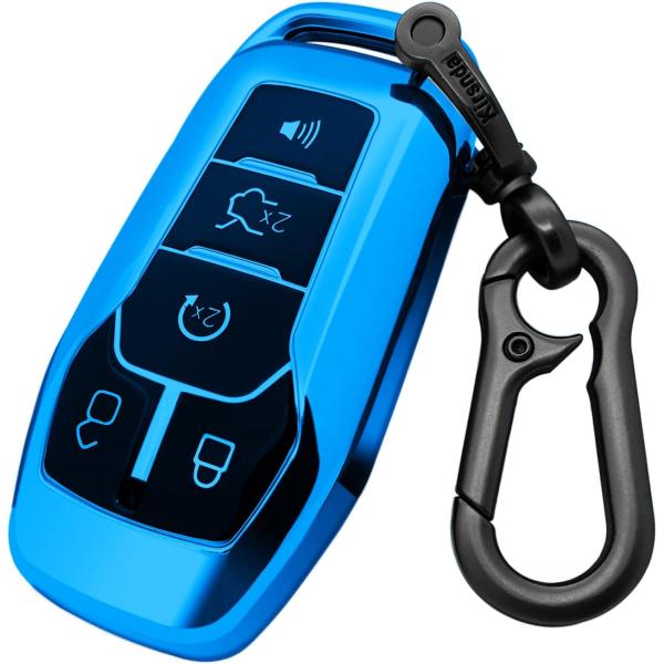 商品名Kirsnda フォードとリンカーン用 キーフォブカバーケース キーチェーン付き エクスプローラー用 マスタング用 Edge Fusion MKZ MKC スマートリモート車両アクセサリー ソフトTPUキーケース 5ボタン(ブルー)K...