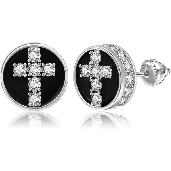 商品名Aretes Para Hombre Iced Out Earrings for Men 18K Gold Plated Round Square CZ Men Earrings Stud 925 Sterling Silver Sc...