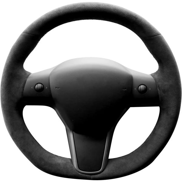 商品名Alfanxi Hand Stitch Sewing Italy Alcantara Car Steering Wheel Cover Wrap for Tesla Model 3/Tesla Model Y (Black Alcan...