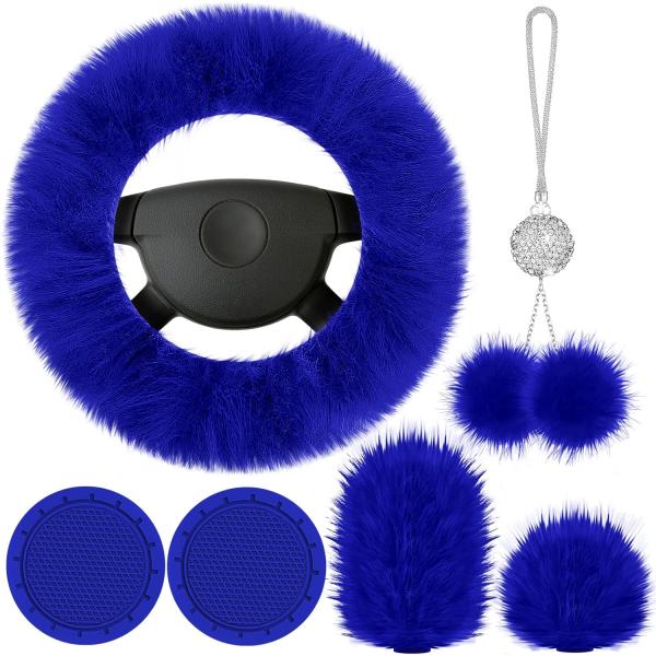 商品名Frienda 6 Pieces Fluffy Steering Wheel Covers Set, Soft Fur Furry Car Accessories Fuzz Handbrake Cover Gear Shift Cov...