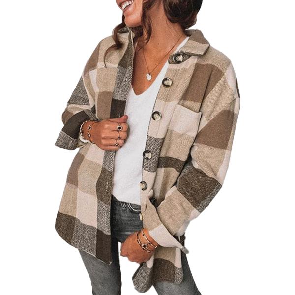 商品名:  ELEZAY Shacket Jacket Women's Casual Long Sleeve Peached Fabric Plaid Shirt X-Large, Khakiブランド: ELEZAY商品サイズ: X-Lar...