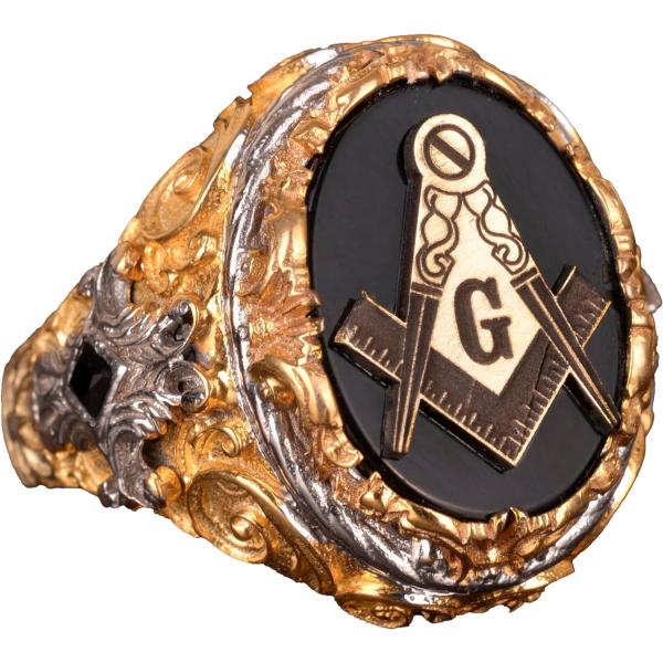 商品名Master Masonic Ring, Free Mason, Signet Ring, Golden Mystery, Spiritual, Celtic Silver Ring, 925 Sterling Silver Ring...